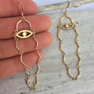 JPeace Designs | Jewelry | Rhinestone Evil Eye Long Gold Chain Earrings ...